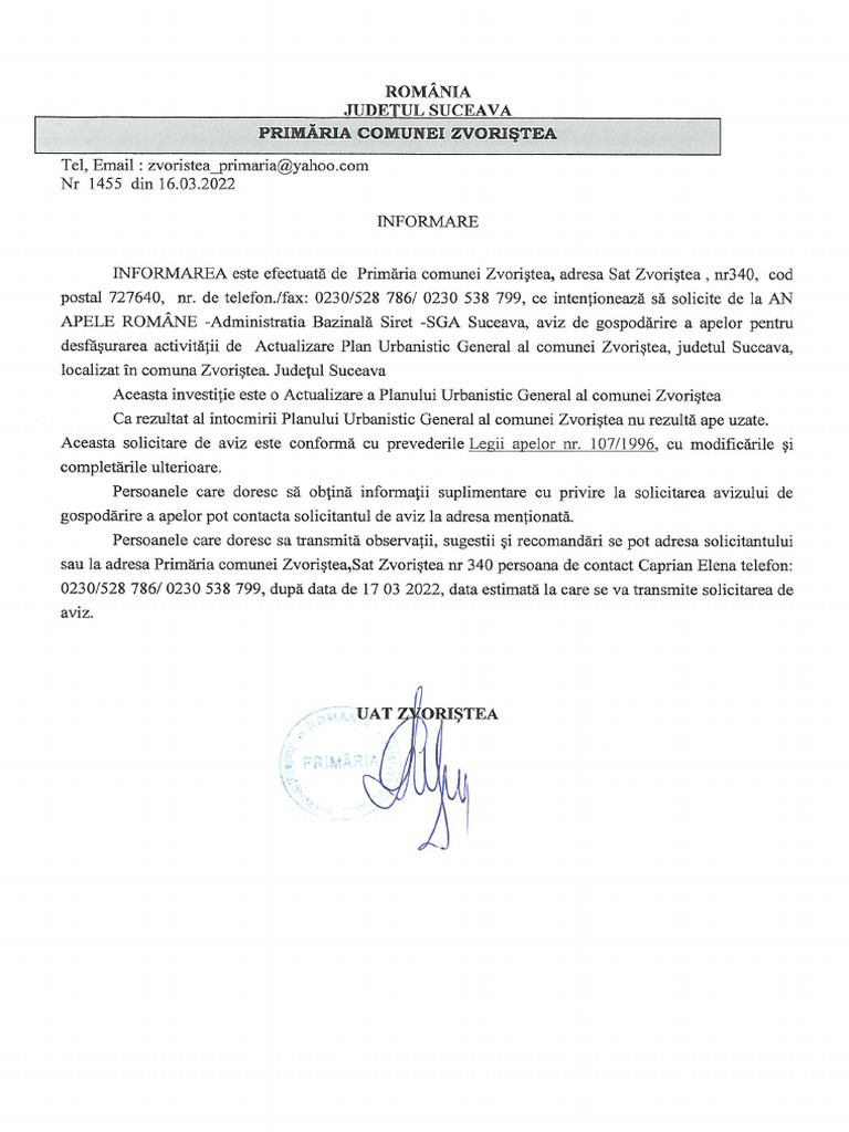 Informare Primarie | PDF