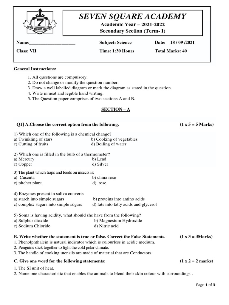 Science Term1 Exam Paper Vrishti | PDF | Acid | Sodium Hydroxide