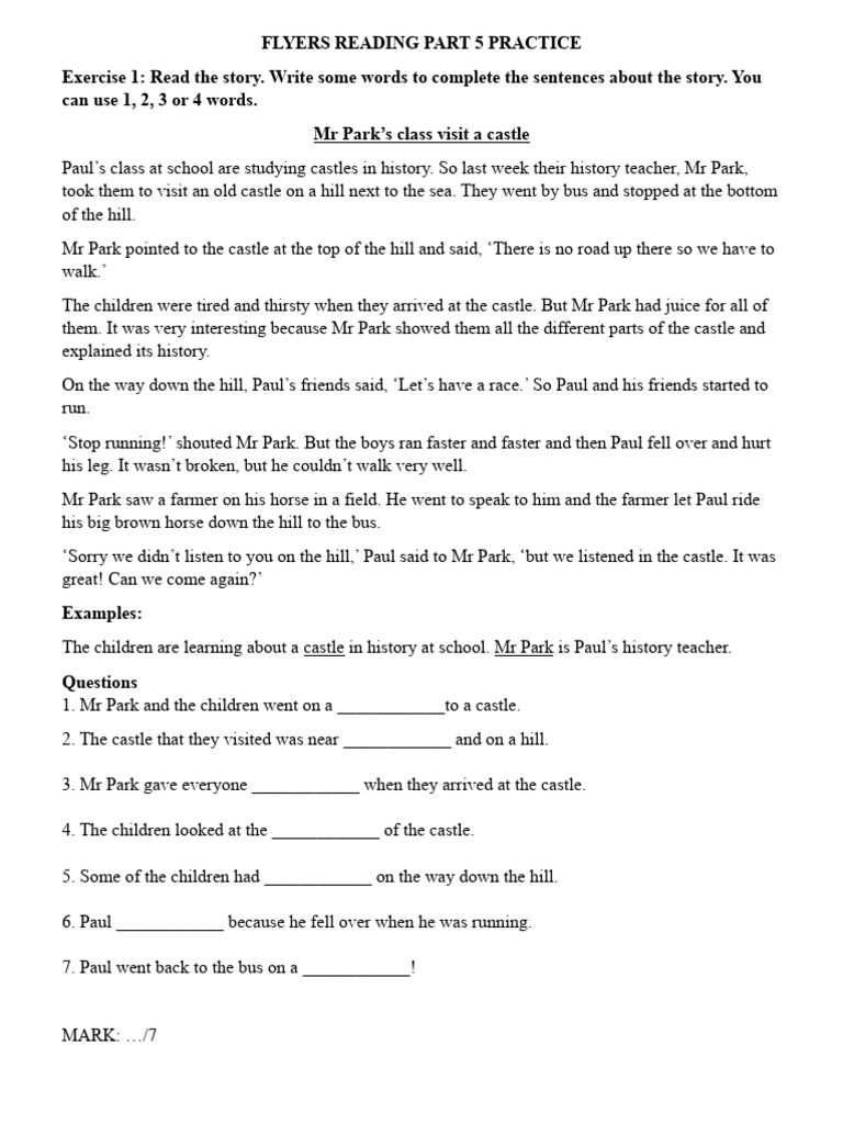 Flyers Reading Part 5 Practice | PDF