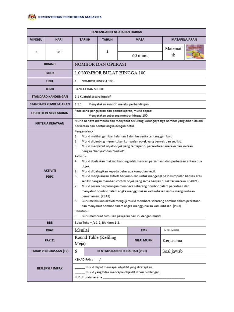 RPH Mate THN 1 Tajuk 1 (M4-10) | PDF