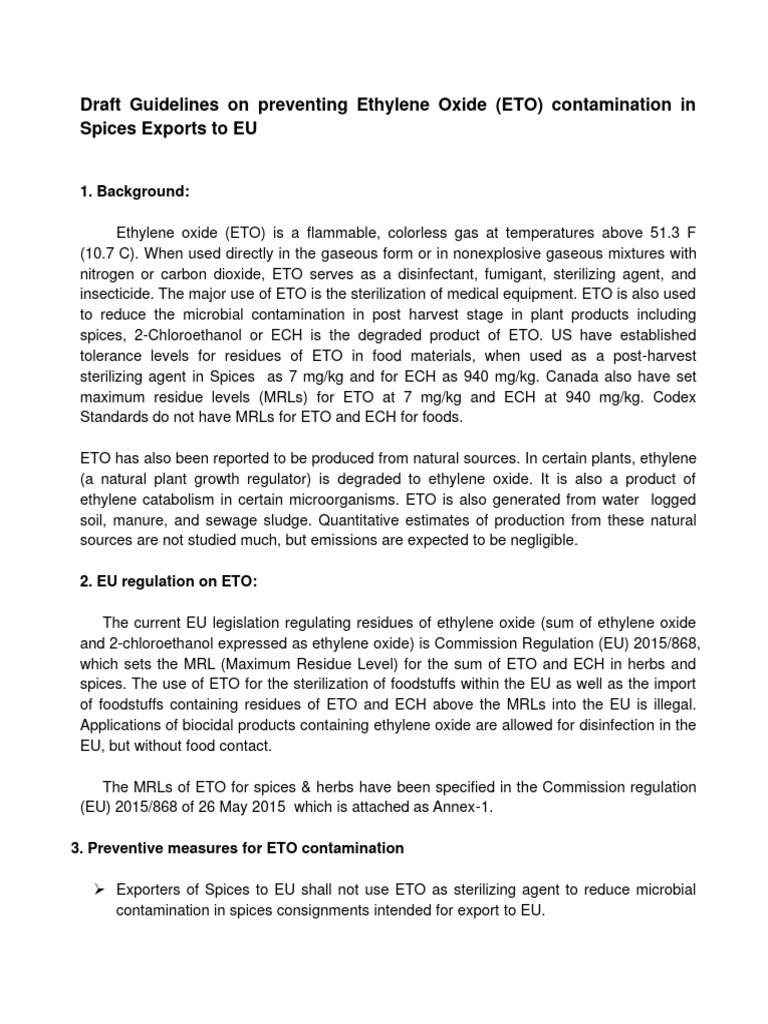 Draft Guidelines To Spices Sector On Preventing Ethylene Oxide v2 003 | PDF | Sterilization ...