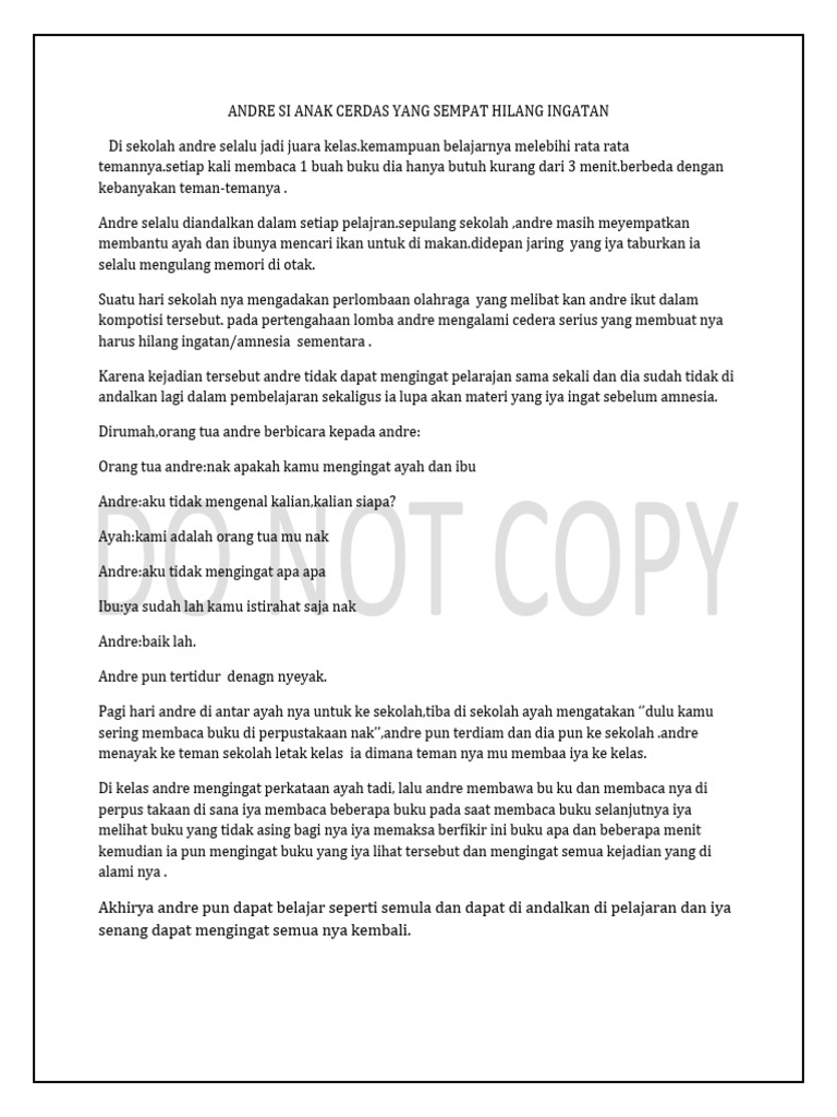 Andre Si Anak Cerdas Yang Sempat Hilang Ingatan | PDF | Memory ...