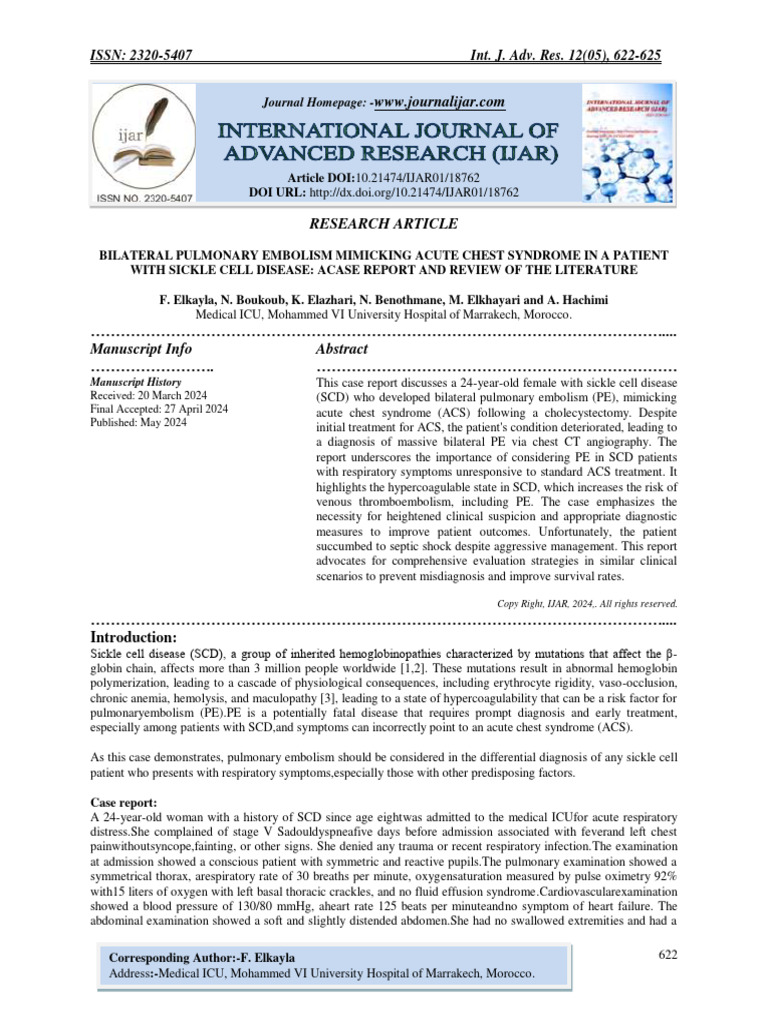 BILATERAL PULMONARY EMBOLISM MIMICKING ACUTE CHEST SYNDROME IN A ...