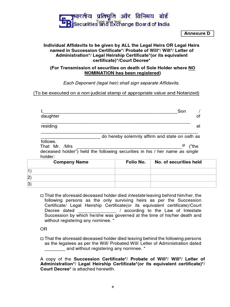 Simplified Procedure For Transmission of Shares - SEBI Circular | PDF ...