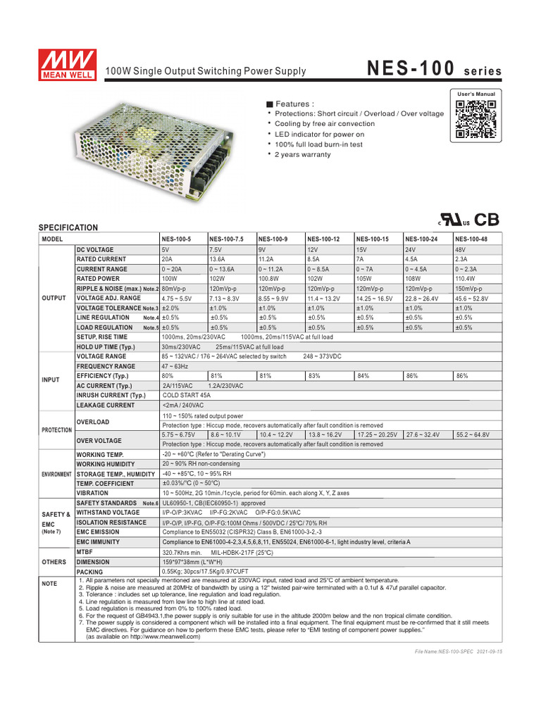 Nes 100 Spec | PDF | Manufactured Goods | Electric Power