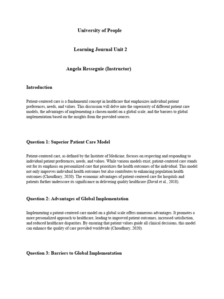 Learning Journal Unit 2 new | PDF | Health Care | Change Management