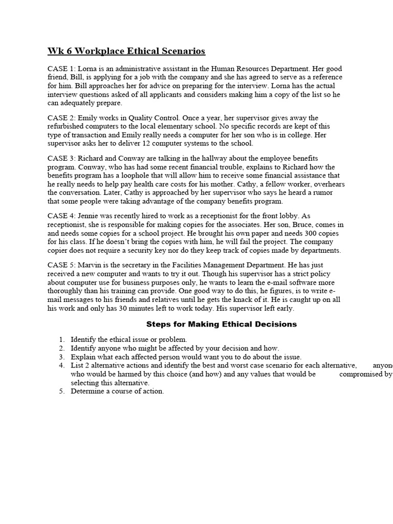 Wk 6 Ethical Scenarios | Download Free PDF | Business
