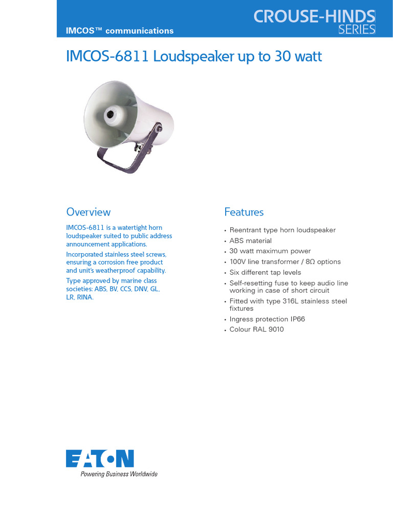 IMCOS 6811 Loudspeaker Up To 30 Watt | PDF | Loudspeaker | Transformer