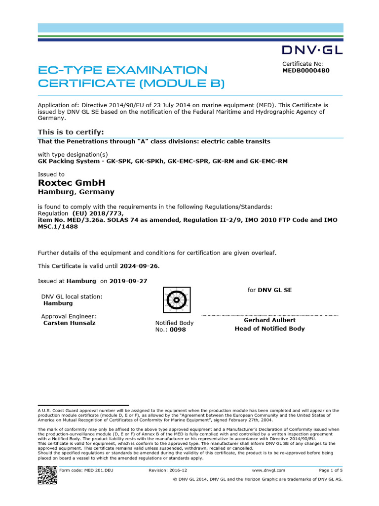 Marine Equipment Cable Transit Certification | PDF