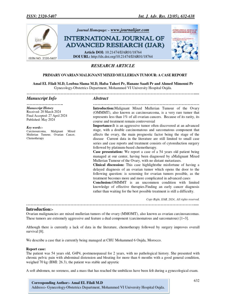 Primary Ovarian Malignant Mixed Mullerian Tumour: A Case Report | PDF ...