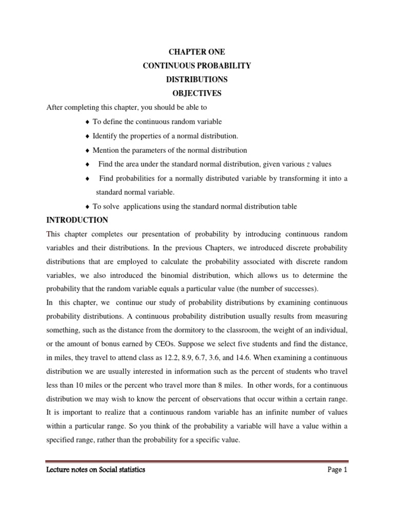 Continuous Probability Distributions in Statistics | PDF | Normal ...