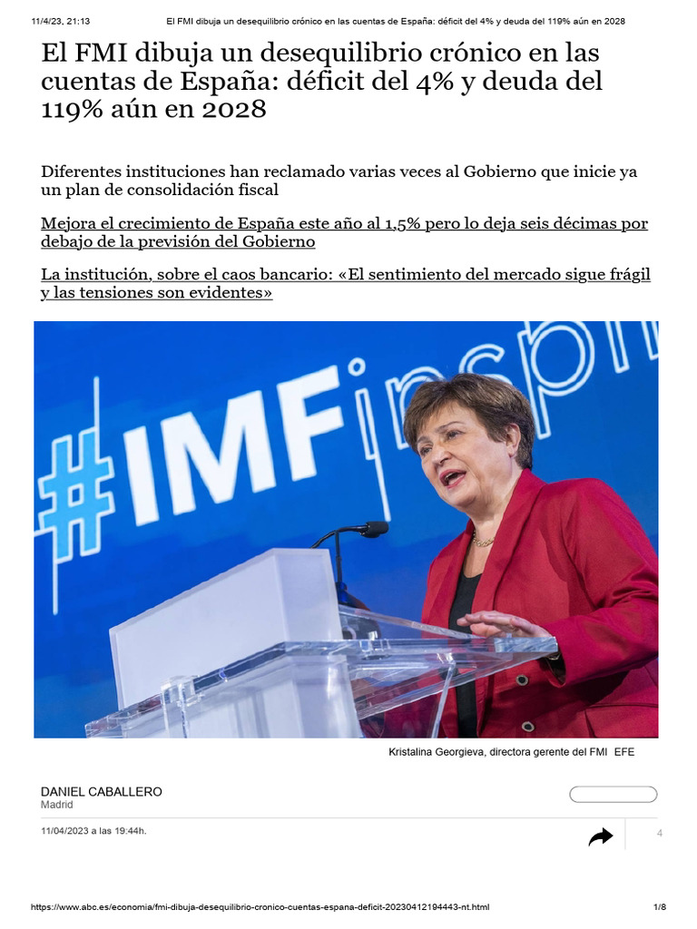 FMI: Déficit 4% y deuda 119% en España | PDF | Fondo Monetario ...