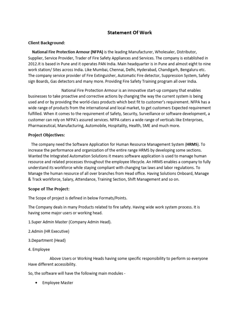 Statement of Work HRMS.1pdf | PDF | Payroll | Recruitment