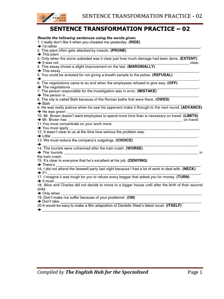 Sentence Transformation Practice - 02 | PDF