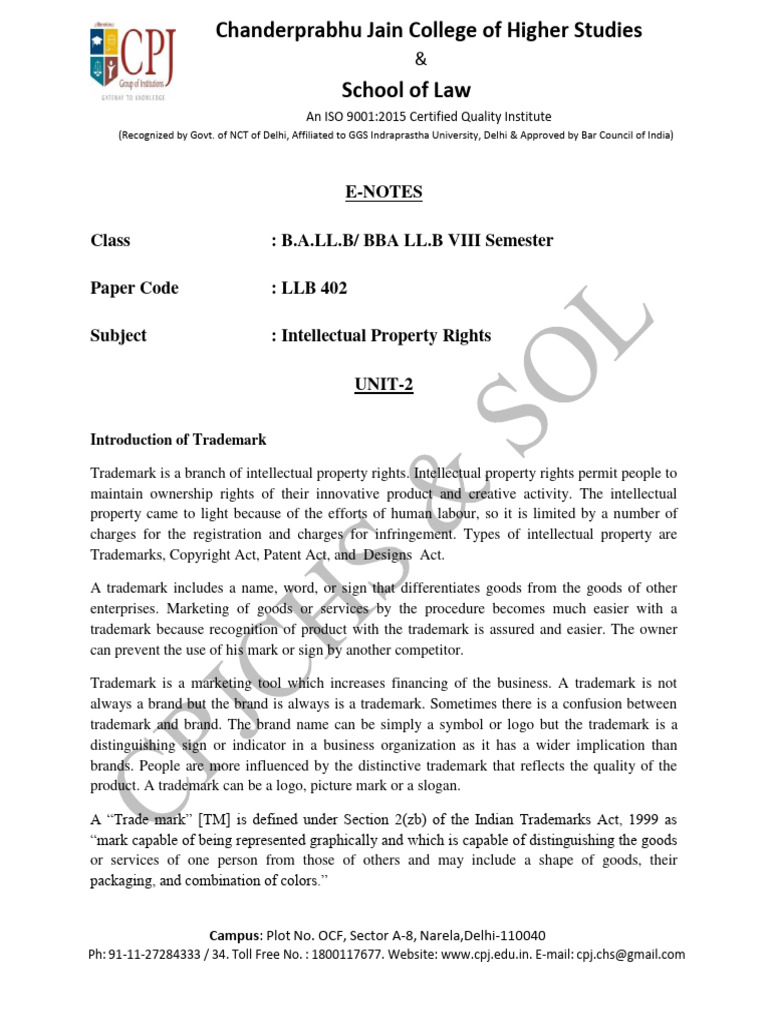 IPR Unit-2 | PDF | Trademark | Intellectual Property