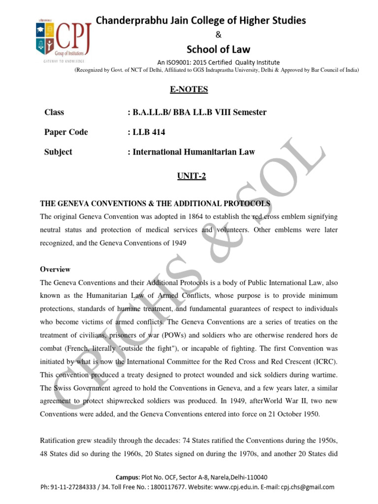 IHL Unit-2 | PDF | Geneva Conventions | International Humanitarian Law