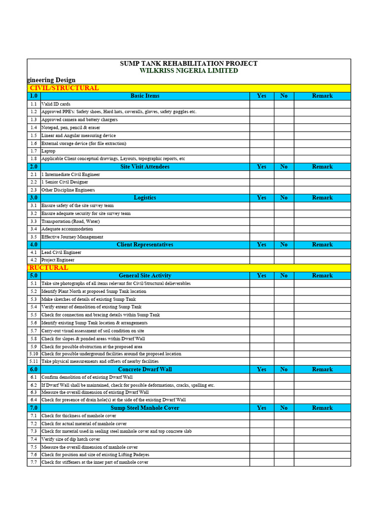 Site Visit Checklist | PDF | Civil Engineering