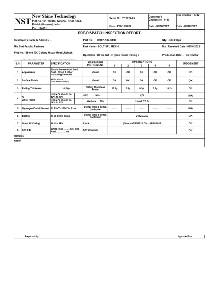 New Shine Plating Report Format | PDF | Building Materials | Materials ...
