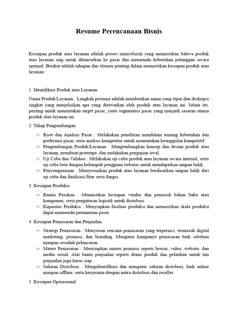 Resume Perencanaan Bisnis | PDF