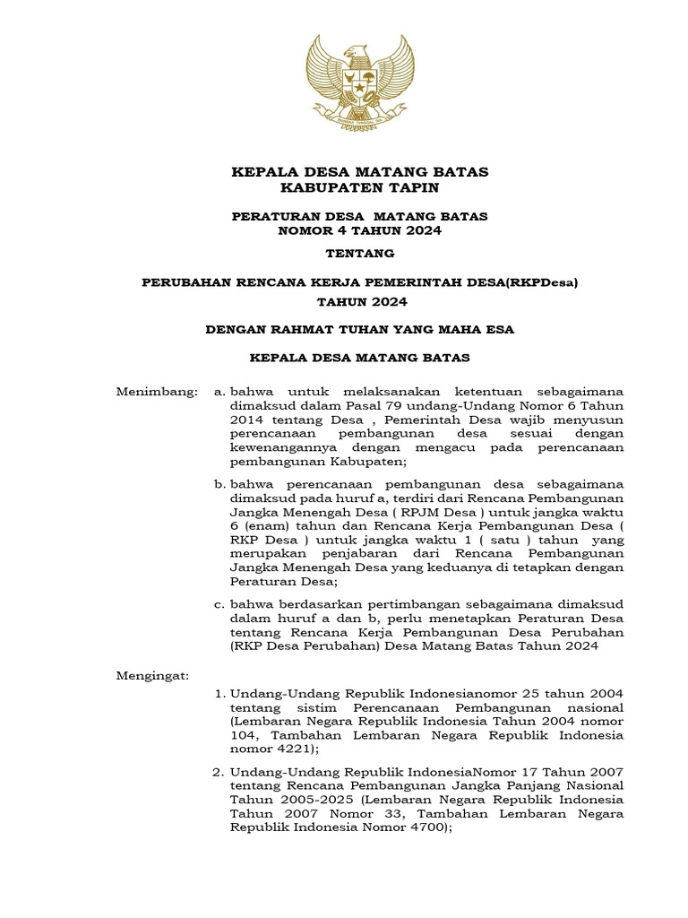 Perdes RKP Perubahan 2024 | PDF