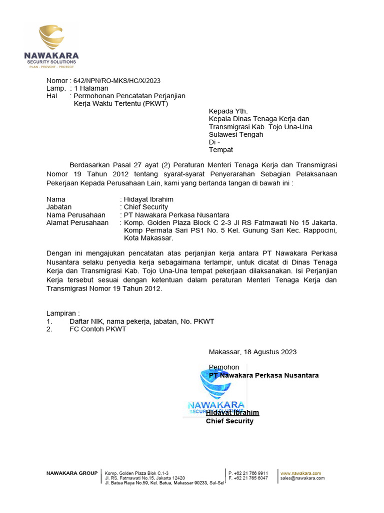 Surat Pemberitahuan Perubahan Data PIC | PDF