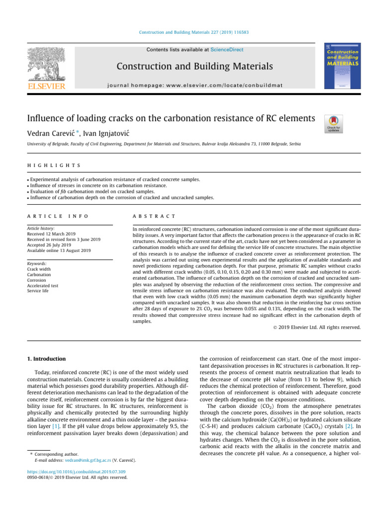 Influence Of Loading Cracks On The Carbonation Resistance Of Rc