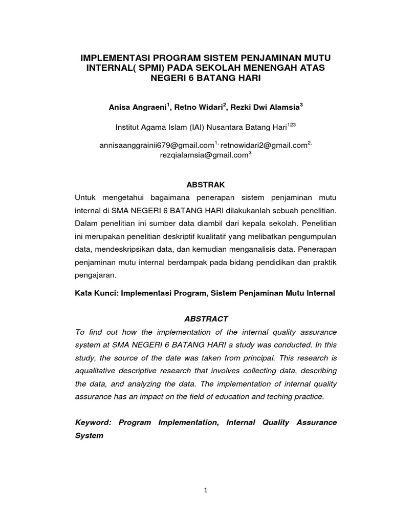 Implementasi Program Sistem Penjaminan Mutu Internal | PDF