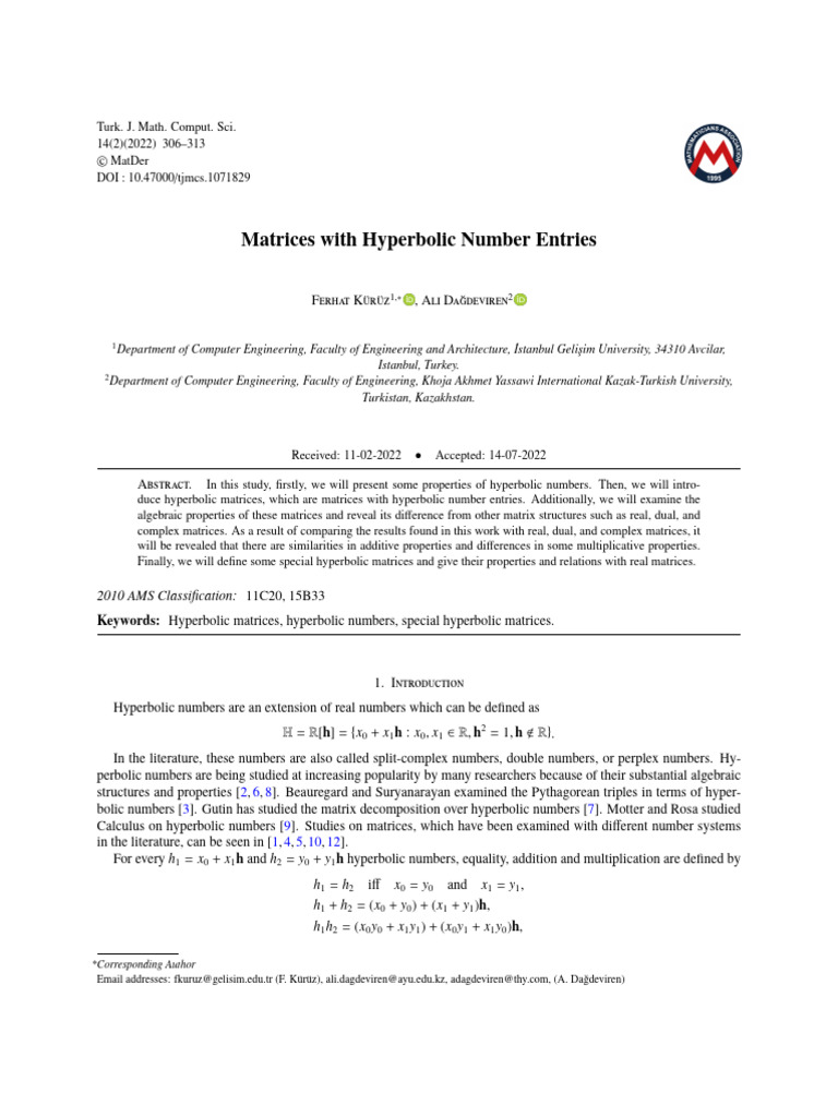 Hyperbolic Matrices and Their Properties | PDF | Matrix (Mathematics ...