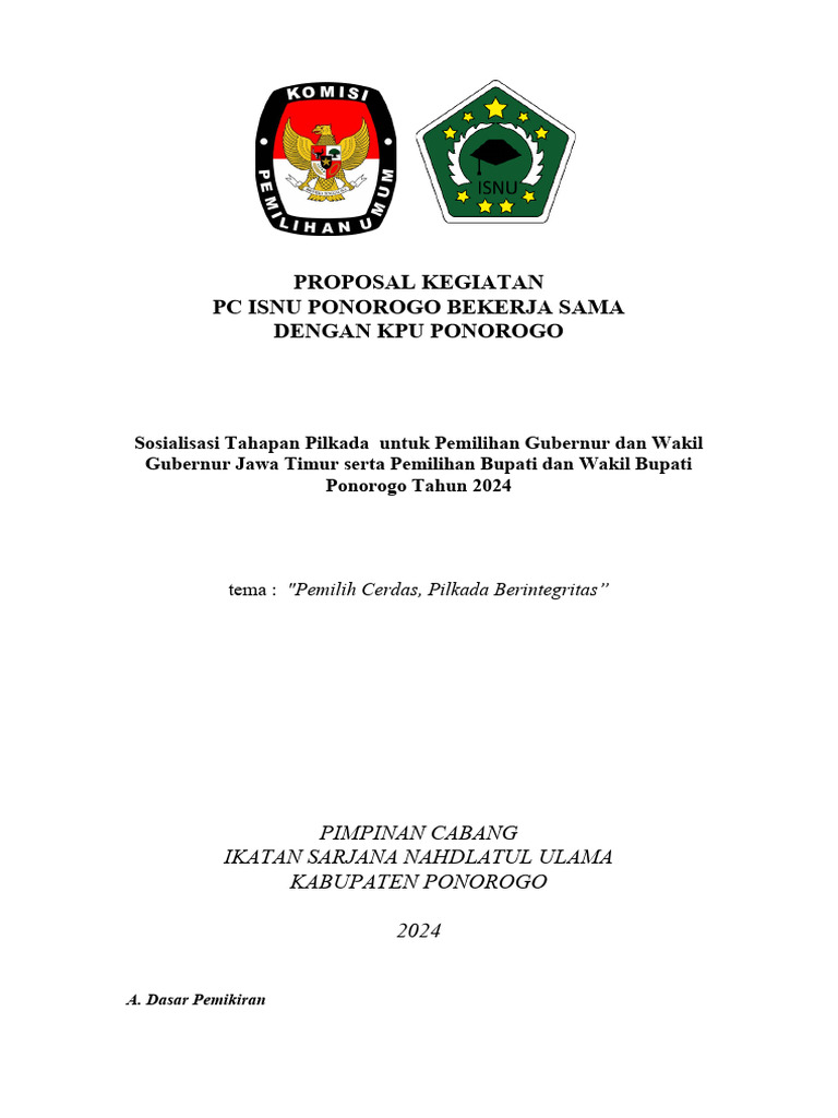 Proposal Sosialisasi Pilkada Oleh PC ISNU Ponorogo | PDF