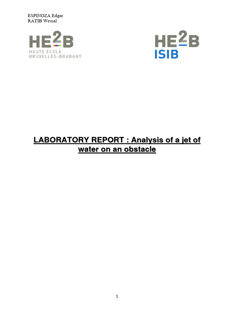 Laboratory report - B2 - Analysis of a jet of water on an obstacle ...