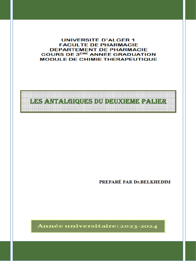 ANTALGIQUES DU 2e PALIER 2023 | PDF | Antalgique | Morphine
