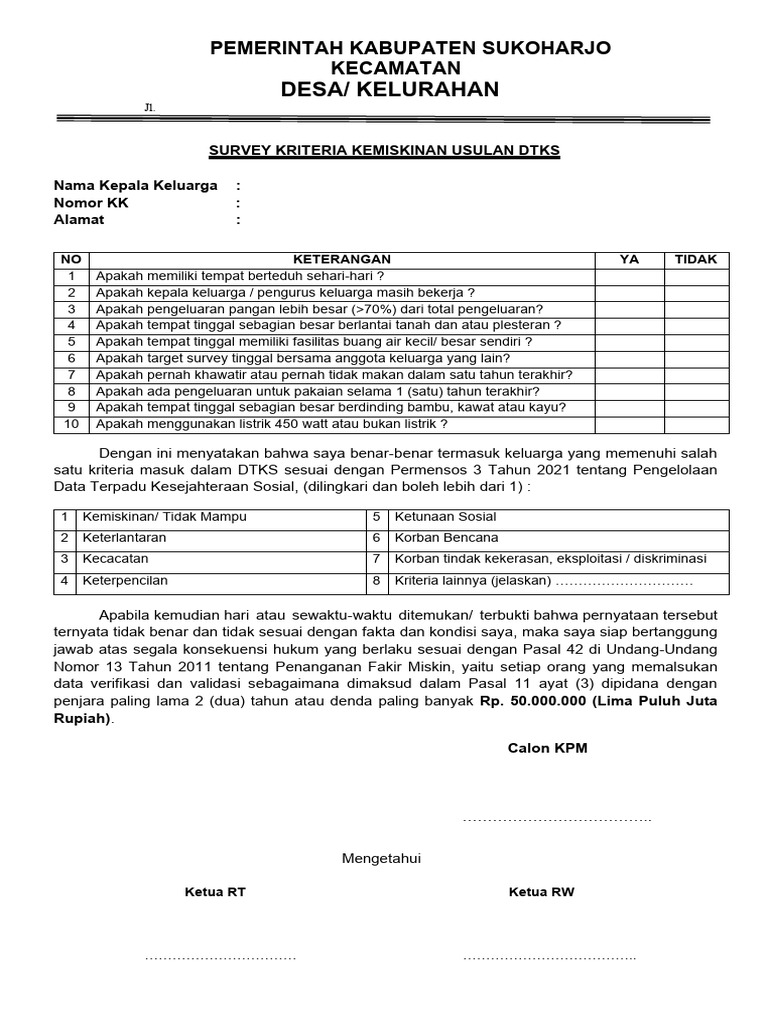 Form Usulan DTKS | PDF