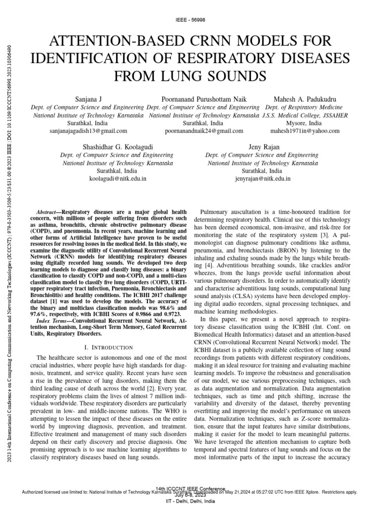 Attention-Based CRNN Models For Identification of Respiratory Diseases From Lung Sounds | PDF ...