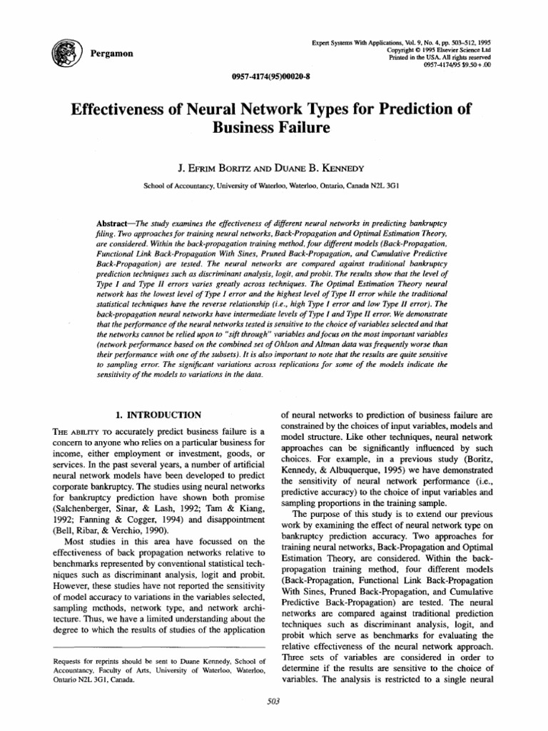 Effectiveness of Neural Network Types for Prediction of busness failure | Download Free PDF ...
