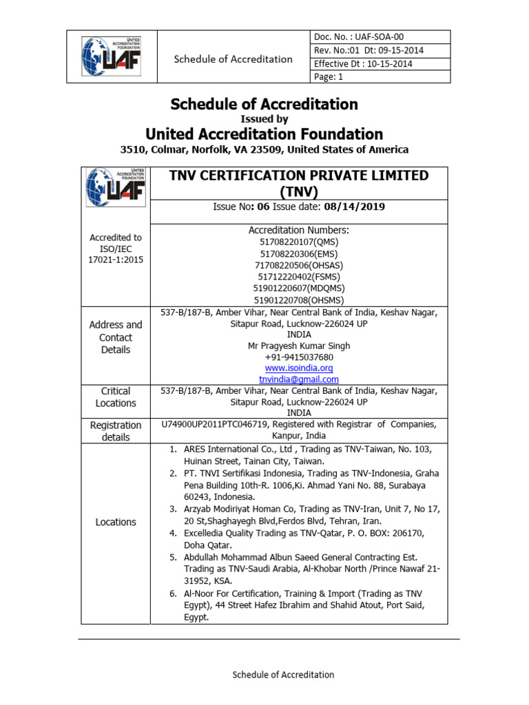 Accreditation Schedule TNV Issue 6 | PDF | Medical Device | Quality ...