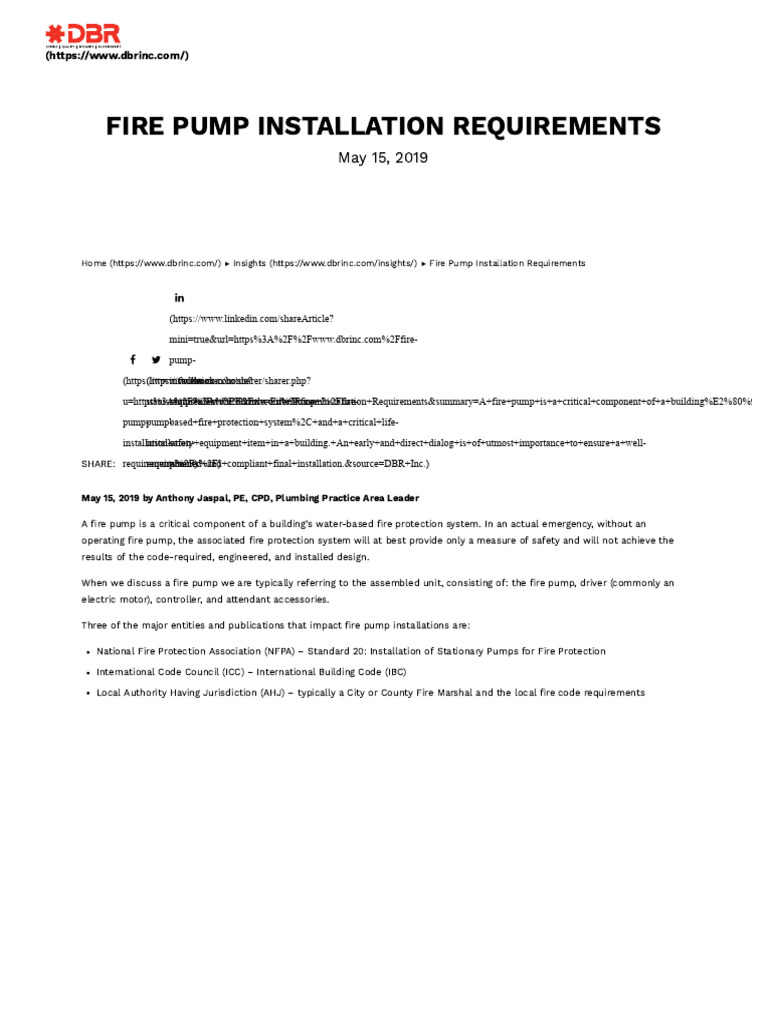 Fire Pump Room Requirements - DBR Inc | PDF | Pump | Hydraulics