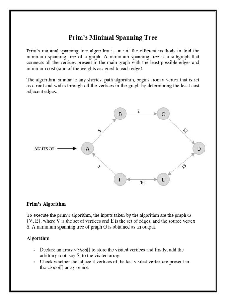 Prims Minimum Spanning Tree | PDF | Vertex (Graph Theory) | Algorithms Prims Minimum Spanning Tree | PDF | Vertex (Graph Theory) | Algorithms