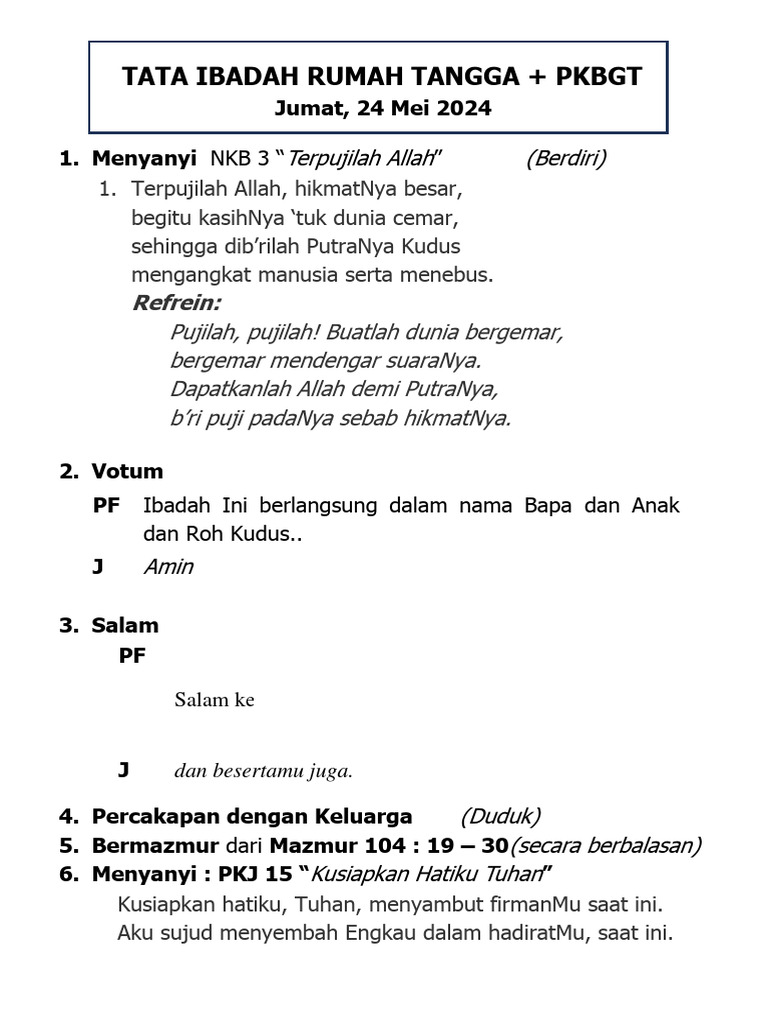 Tata Ibadah Rumah Tangga 2024 | PDF