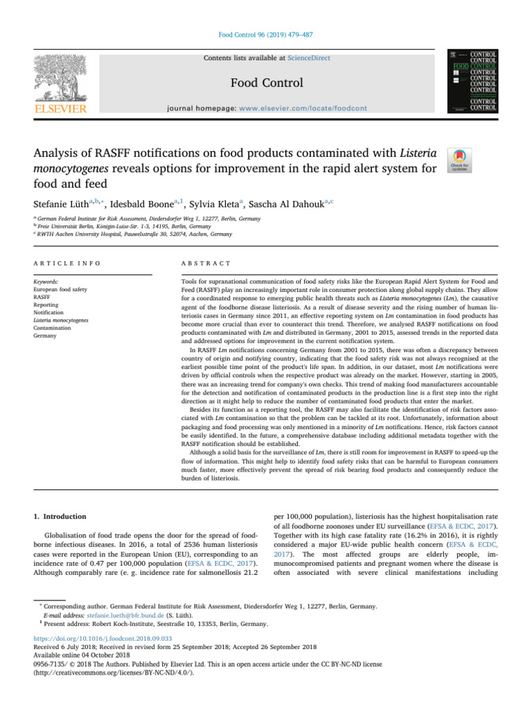 Analysis of RASFF notifications on food products contaminated with ...