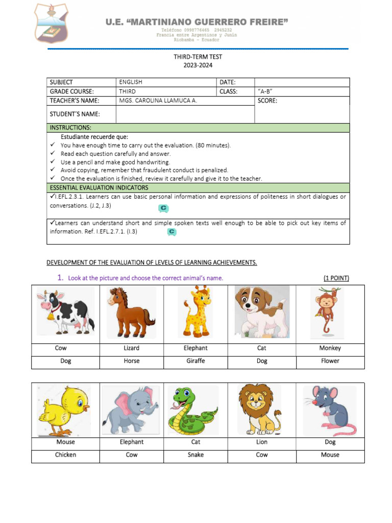3ero 3t Test | PDF | English Language | Languages