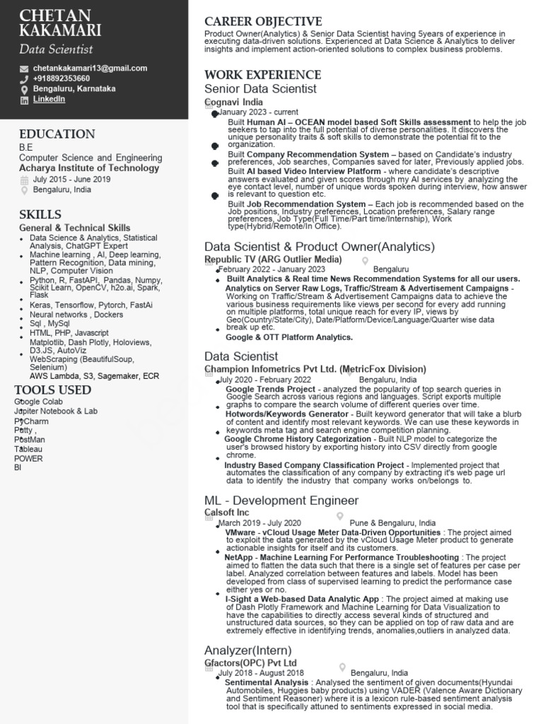 CSK Resume Jan 2024 | PDF | Data Science | Analytics