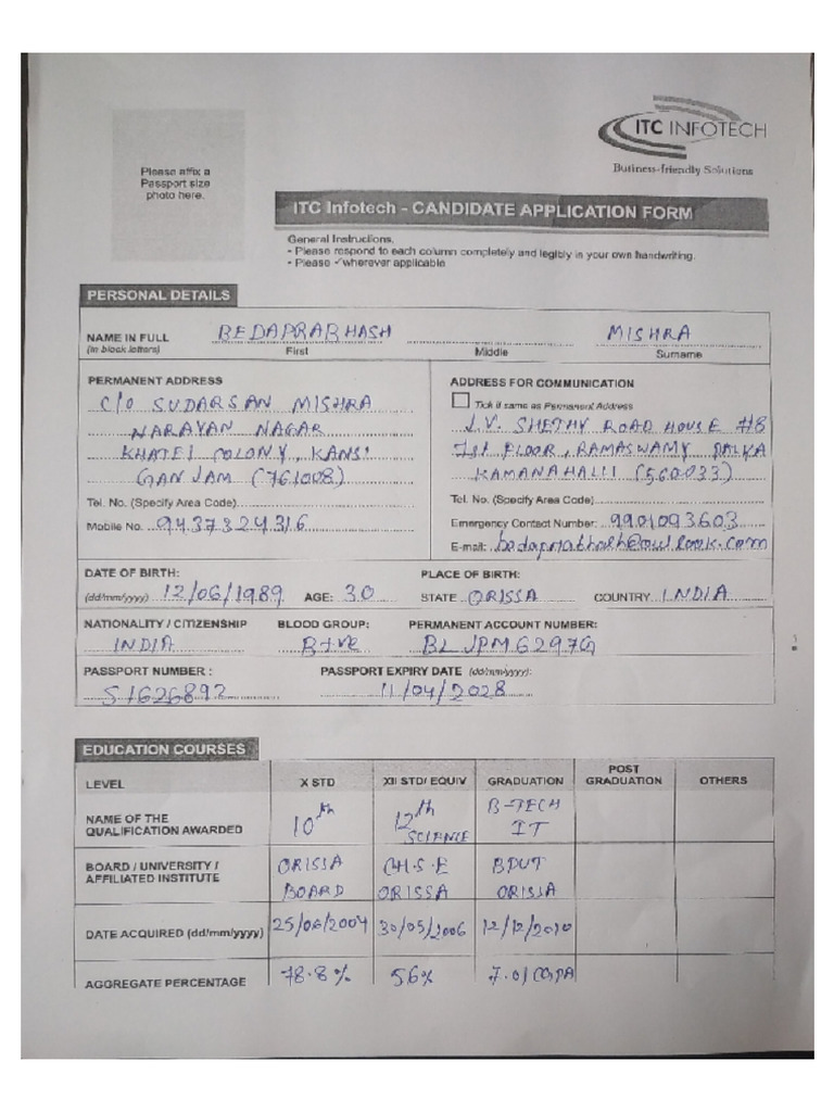 Candidate Aplication Form | PDF