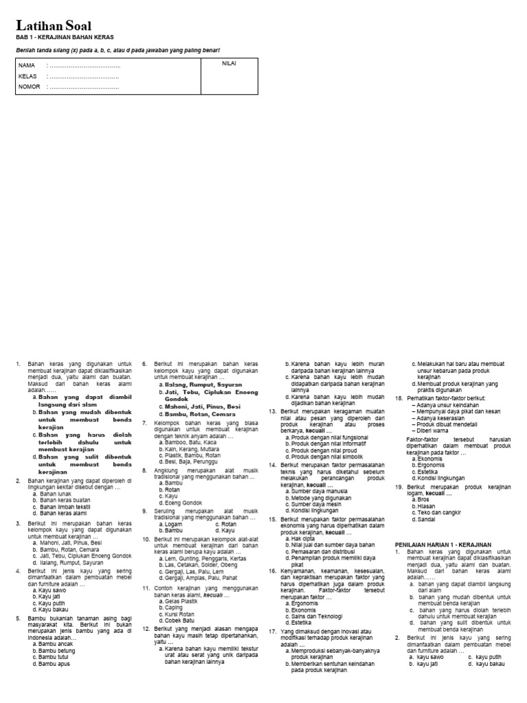 Uji Kompetensi 1 Kerajinan Bahan Keras | PDF