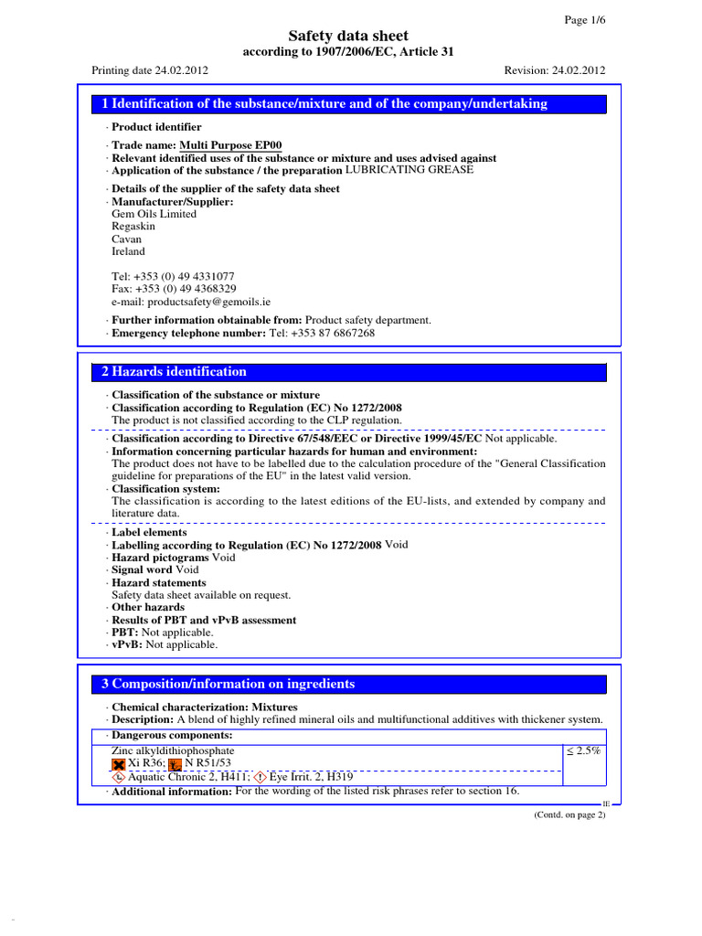 05 - Multi Purpose EP00 MSDS Technical Specification | PDF | Waste ...