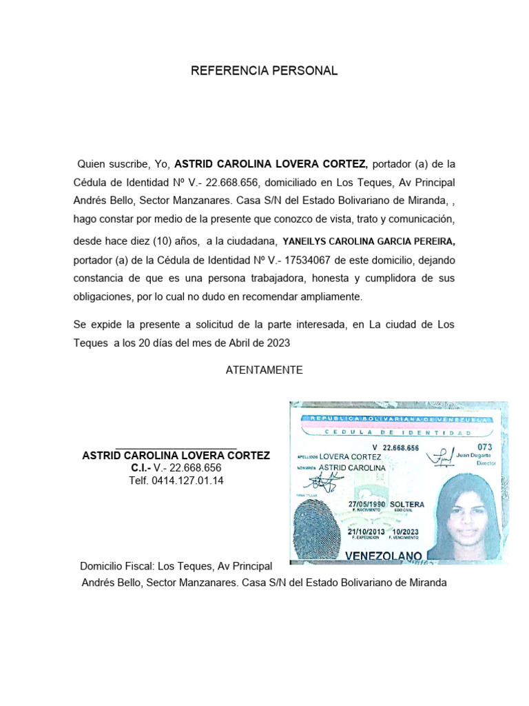 REFERENCIA PERSONAL (Autoguardado) | PDF | Documento de identidad | Documento