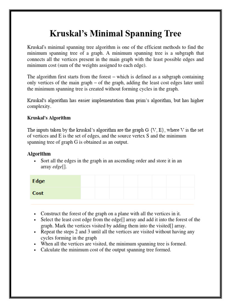 Kruskal MST | PDF | Algorithms | Applied Mathematics