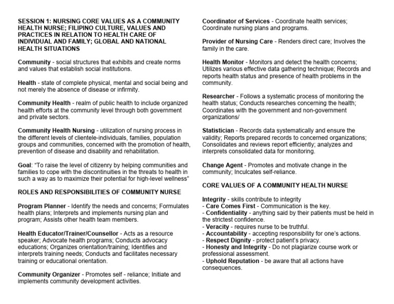 CHN Reviewer Lec S1-S12 | PDF | Nursing | Community