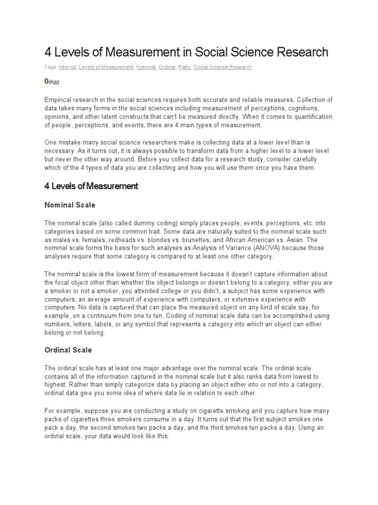 4 Levels of Measurement in Social Science Research | PDF