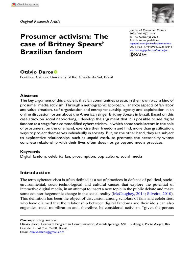 Prosumer Activism The Case of Britney SP | PDF | Activism | Liberal Arts Education