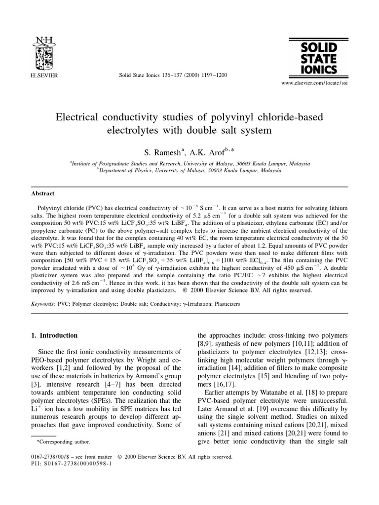 Electrical Conductivity Studies of Polyvinyl Chloride-Based ...